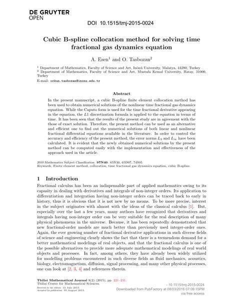 Pdf Cubic B Spline Collocation Method For Solving Time Fractional Gas