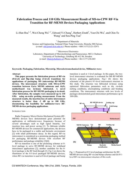 Pdf Fabrication Process And 110 Ghz Measurement Result Of Ms To Cpw Rf Via Transition For Rf