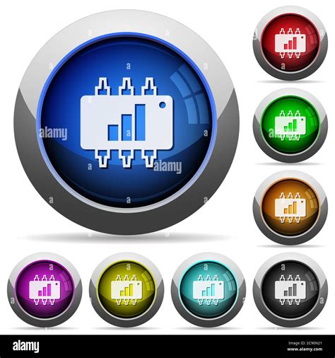Hardware Acceleration Icons In Round Glossy Buttons With Steel Frames Stock Vector Image And Art