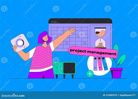 Project Management Concept In Modern Flat Design For Web Woman Organizing Workflow Processes