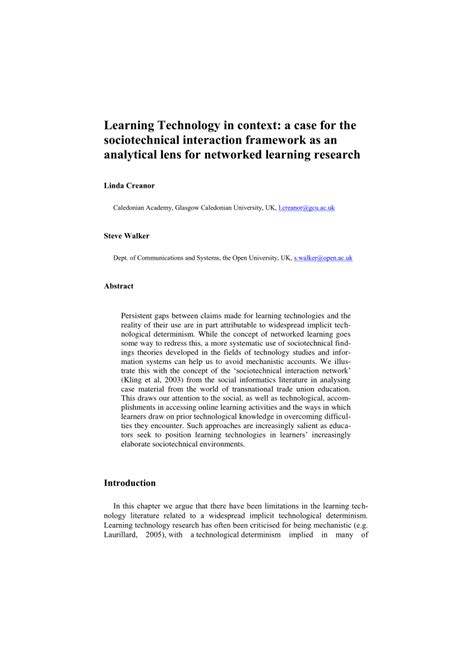 pdf learning technology in context a case for the sociotechnical