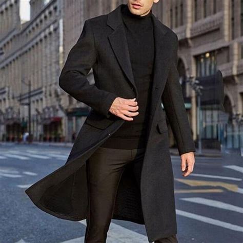 Buy Men Woolen Long Coat Trench Style Black Mens Overcoat For Online In