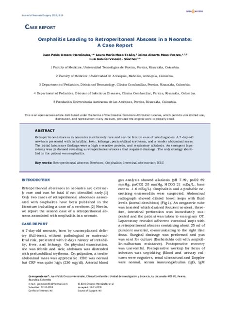 Pdf Omphalitis Leading To Retroperitoneal Abscess In A Neonate A Case Report