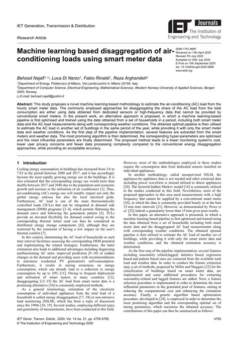 Pdf Machine Learning Based Disaggregation Of Air Conditioning Loads
