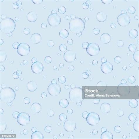 파란색 배경에 다양한 크기의 기포를 그린 수채화 일러스트레이션 스티커 로고 섬유 인쇄를 위한 투명한 사실적인 그림 3차원 형태에