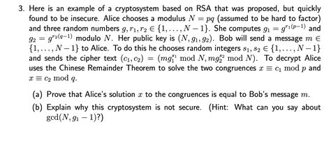 Solved Here Is An Example Of A Cryptosystem Based On Rsa