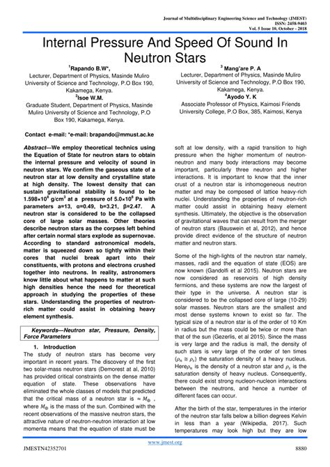 Pdf Internal Pressure And Speed Of Sound In Neutron Stars