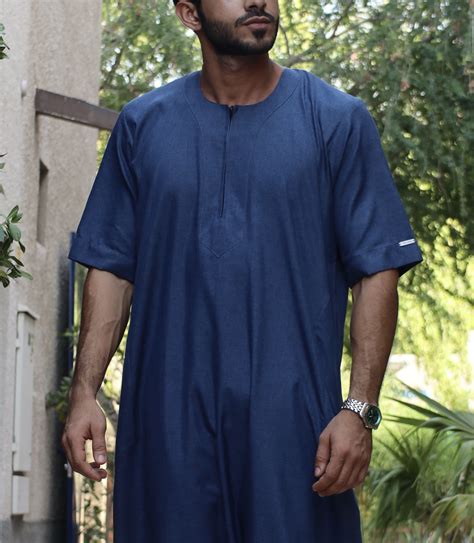 Blue Short Sleeve Thobe Mens Thobes Al Aniq