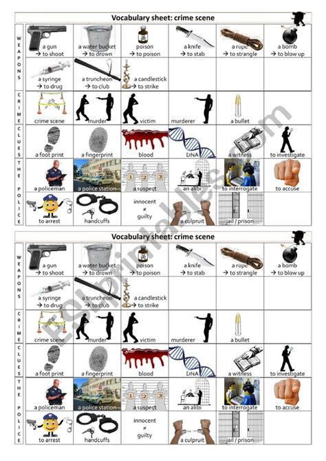 Crime Scene Vocabulary Sheet Esl Worksheet By Tichoun