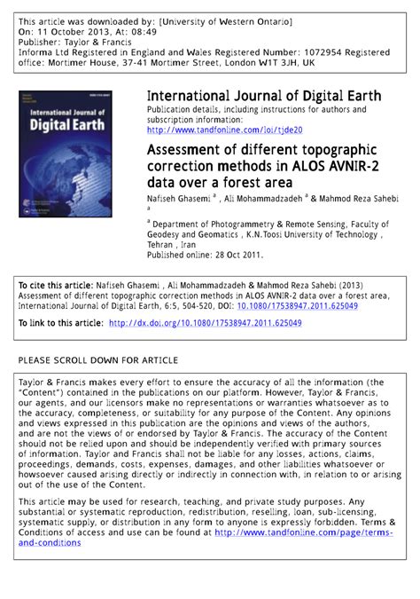 Pdf Assessment Of Different Topographic Correction Methods In Alos Avnir 2 Data Over A Forest Area