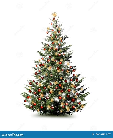 Brightly Decorated Christmas Tree Isolated On White Background Stock