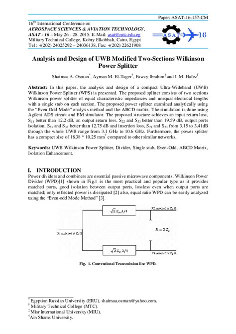 Pdf Analysis And Design Of Uwb Modified Two Sections Wilkinson Power Splitter