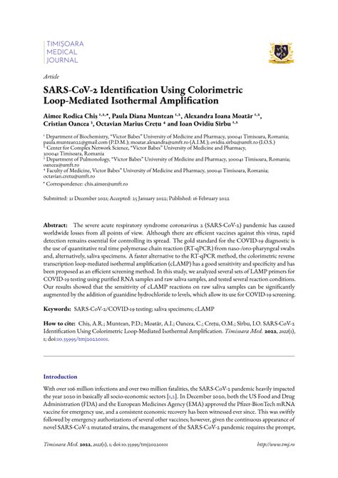 Pdf Sars Cov 2 Identification Using Colorimetric Loop Mediated