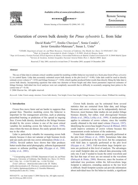 Pdf Generation Of Crown Bulk Density For Pinus Sylvestris L From Lidar