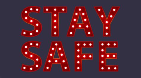 안전하게 지내십시오 빛나는 전구가 있는 빨간색 문자입니다 벡터 타이포그래피 단어 디자인 권장 사항은 코로노 바이러스