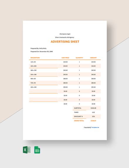 FREE Advertising Agency Sheet Template Download In Word Google Docs Excel PDF Google