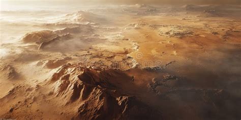 Detailed Educational Poster Of Mars Showcasing Labeled Surface Features And Terrain Map Stock