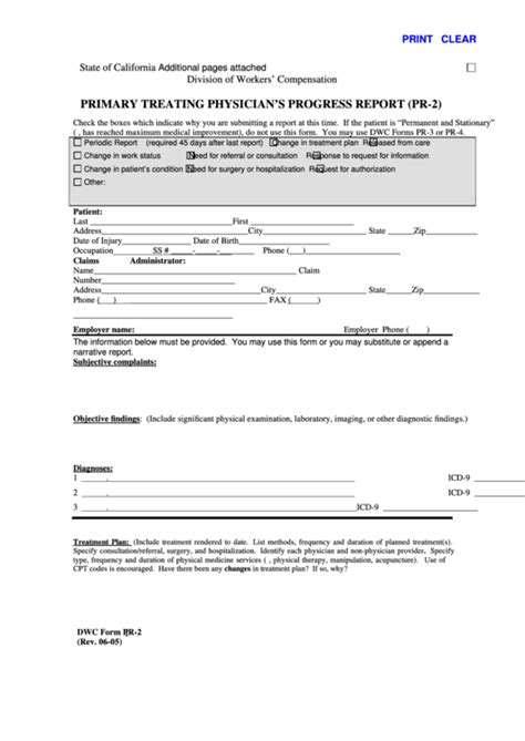 Fillable Dwc Form Pr 2 Physicians Progress Report Printable Pdf Download