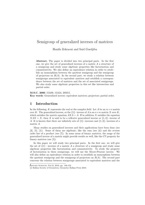 pdf semigroup of generalized inverses of matrices