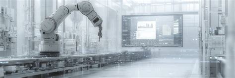 Robotic Arm With Digital Interface In A Factory Setting Stock