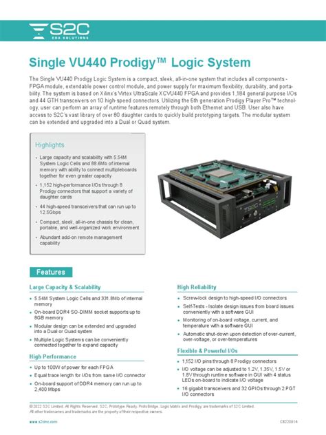 S2c Single Vu440 Prodigy Logic System Datasheet Pdf Field