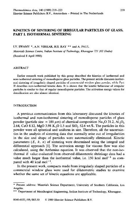 Pdf Kinetics Of Sintering Of Irregular Particles Of Glass Part I Isothermal Sintering