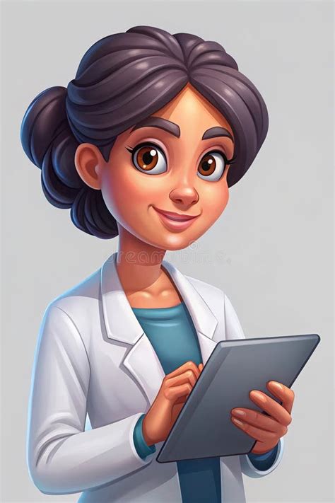 Cartoon Scientist With Tablet Cheerful Character In Lab Coat Stock Image Image Of Coat