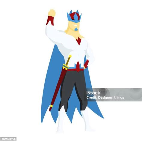 슈퍼 히어로 킹 액션 아이콘 만화 컬러 스타일 점프 포즈에 파란색 비옷 벡터 일러스트 레이 션 슈퍼히어로에 대한 스톡 벡터 아트 및 기타 이미지 Istock