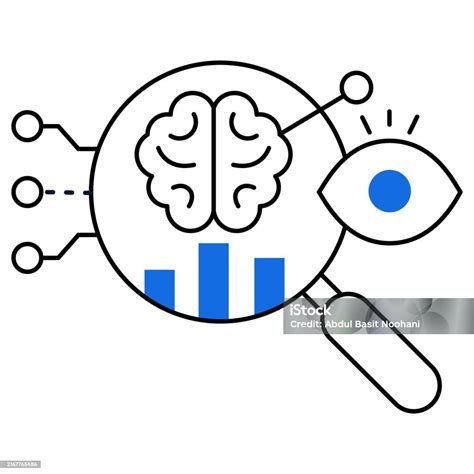 두뇌 돋보기 데이터 차트가 있는 Ai 기반 인지 분석을 나타내는 아이콘으로 기계 학습 인지 컴퓨팅 데이터 분석 및 Ai 기반