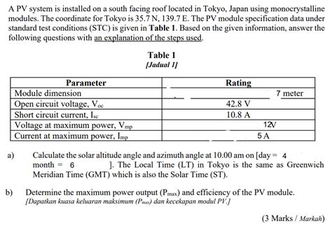Solved A PV System Is Installed On A South Facing Roof Chegg