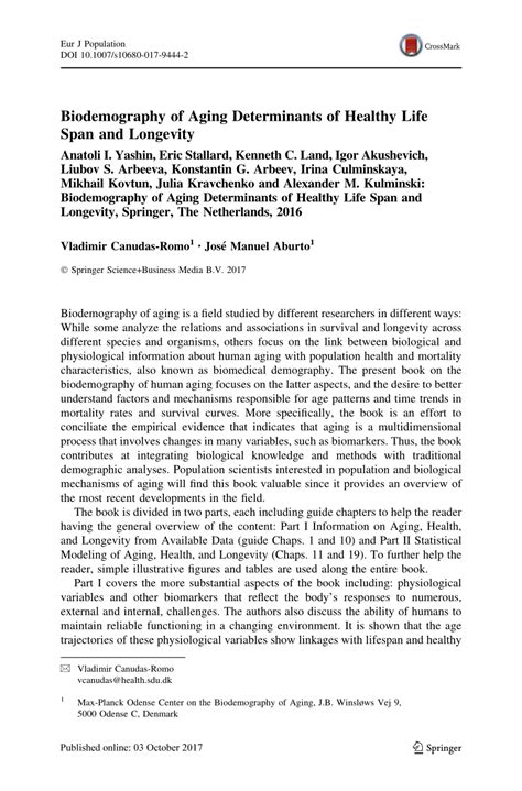 Pdf Biodemography Of Aging Determinants Of Healthy Life Span And Longevity