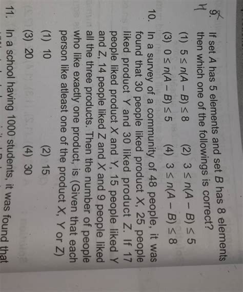 If Set A Has Elements And Set B Has Elements Then Which One Of The Fo