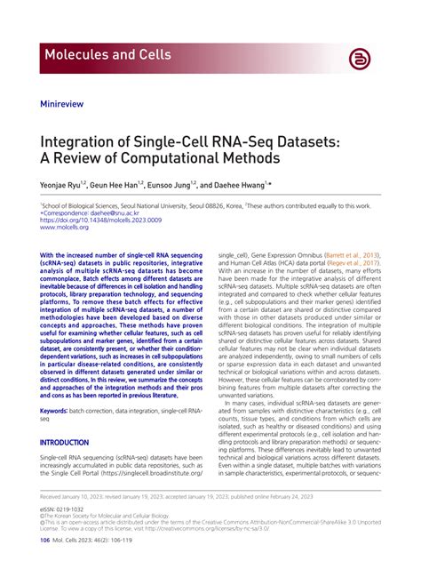 Pdf Integration Of Single Cell Rna Seq Datasets A Review Of Computational Methods
