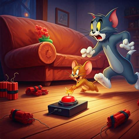 Tom And Jerrys Frantic Chase Around A Red Button Ai Art