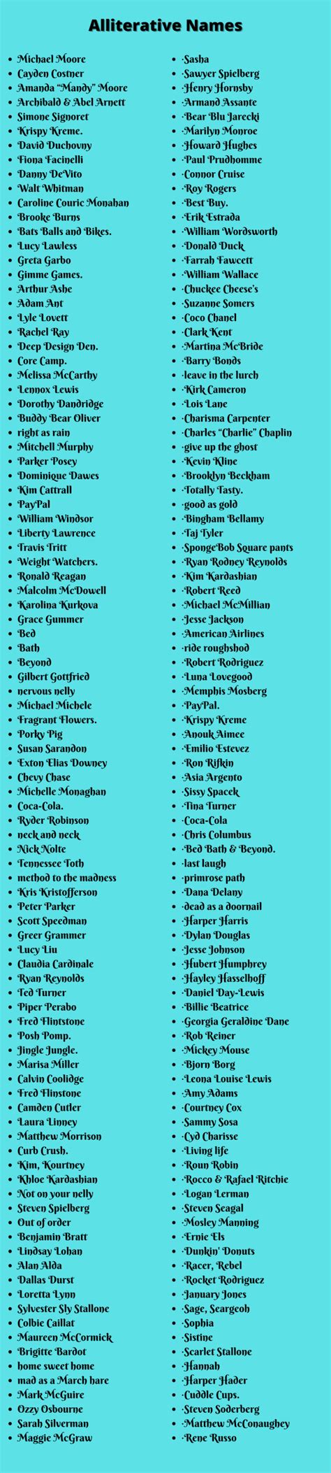 Alliterative Names 400 Famous Alliterative Names