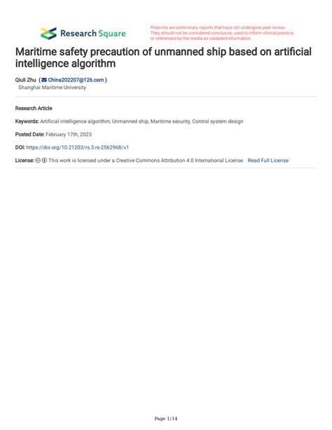 Pdf Maritime Safety Precaution Of Unmanned Ship Based On Artificial Intelligence Algorithm