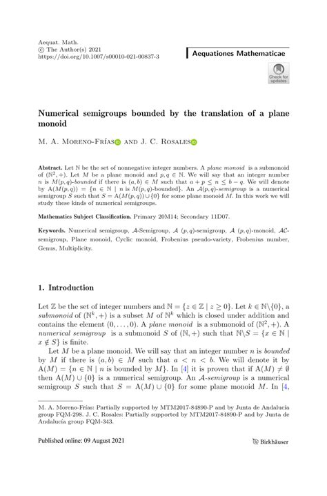 Pdf Numerical Semigroups Bounded By The Translation Of A Plane Monoid