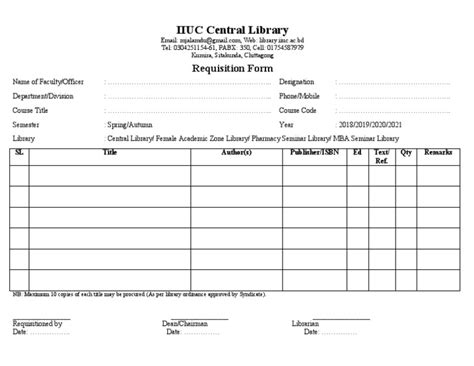 Book Requisition Form Pdf