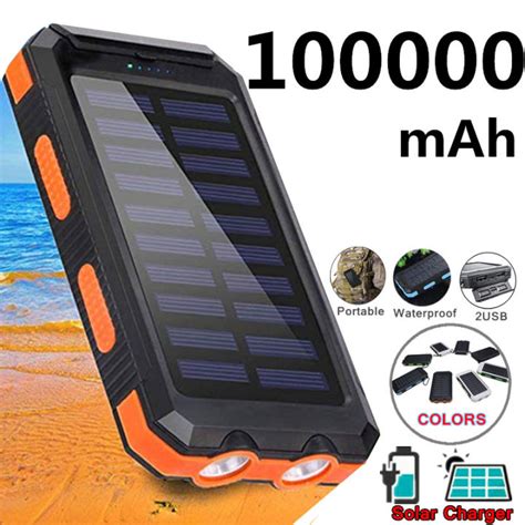 Original Mah Solar Power Bank Waterproof Compass Powerbank Strong Flashlight Torch
