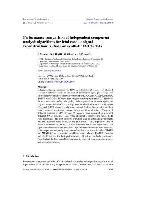pdf performance comparison of independent component analysis