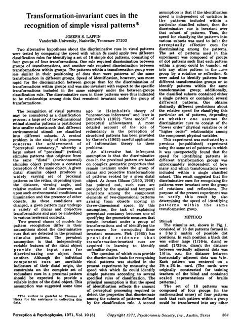 Pdf Transformation Invariant Cues In The Recognition Of Simple Visual Patterns