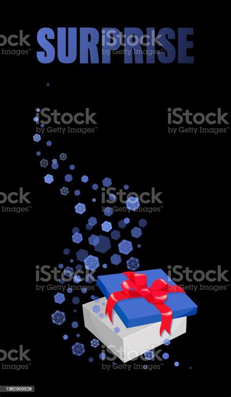 크리스마스 놀라움 선물 상자를 제시합니다 활과 빨간 리본축제 포장 검은 색 배경 검은색에 대한 스톡 벡터 아트 및 기타 이미지
