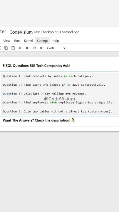 5 Sql Questions Big Tech Companies Ask 🍎🚀 Sqlinterview Faang