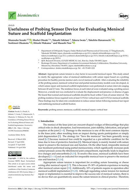 Pdf Usefulness Of Probing Sensor Device For Evaluating Meniscal Suture And Scaffold Implantation