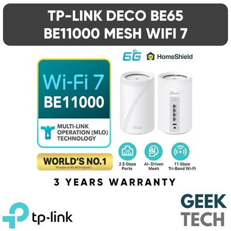 Tp Link Deco Be65 Be11000 Wifi 7 Tri Band Whole Home Ai Driven Mesh Wifi Router With Homeshield