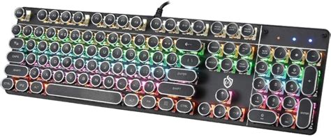 Amazon Com USB LED Backlit Retro Typewriter Mechanical Keyboard Blue Switch Round Keycaps