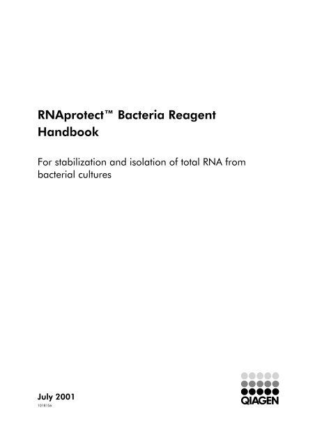 Rnaprotect™ Bacteria Reagent Handbook