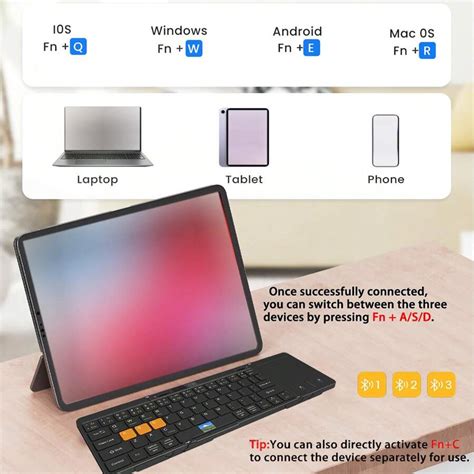 Ergonomic Three Bluetooth Connection Wireless Folding Keyboard With