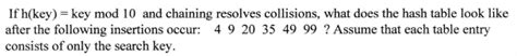 Solved If Hkey Key Mod 10 And Chaining Resolves