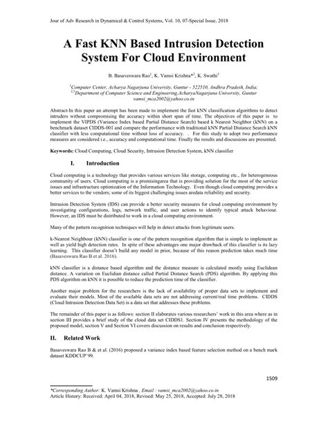 Pdf A Fast Knn Based Intrusion Detection System For Cloud Environment